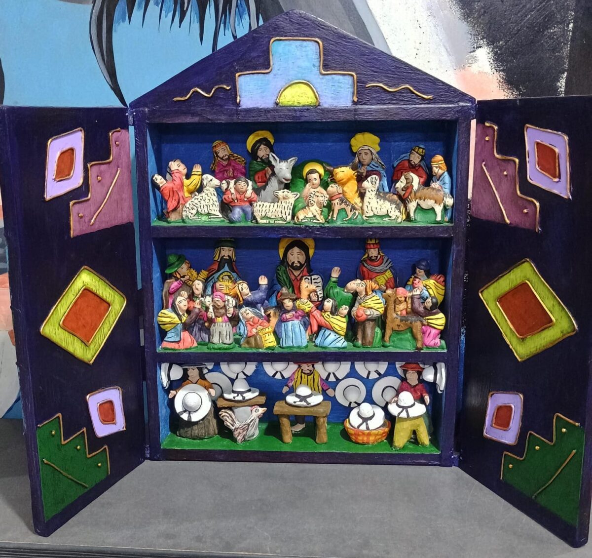 Retablo andino de nacimiento y sombrereros – Templo del Arte